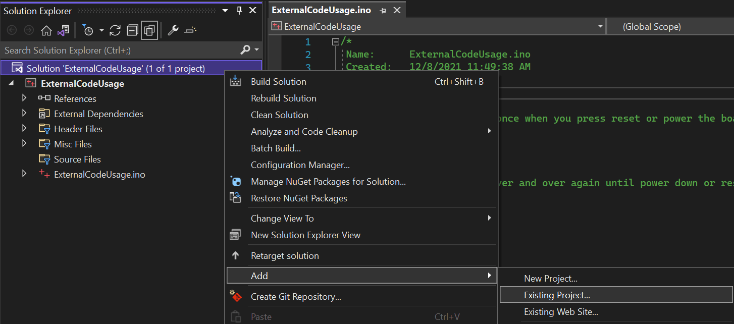 Sharing Code Between Projects in Visual Micro